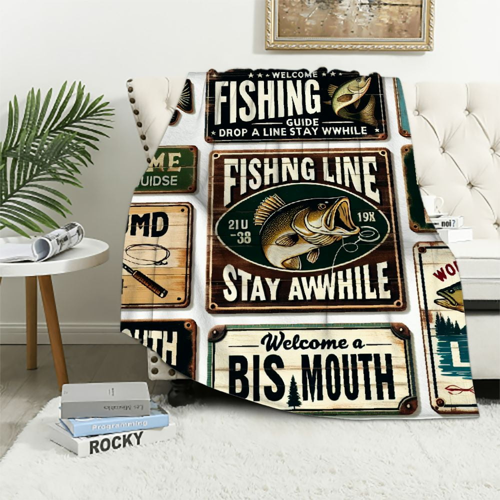 COMIO Fish Blanket Bass Fishing Throw Blankets Fish Hunter Gifts for ...