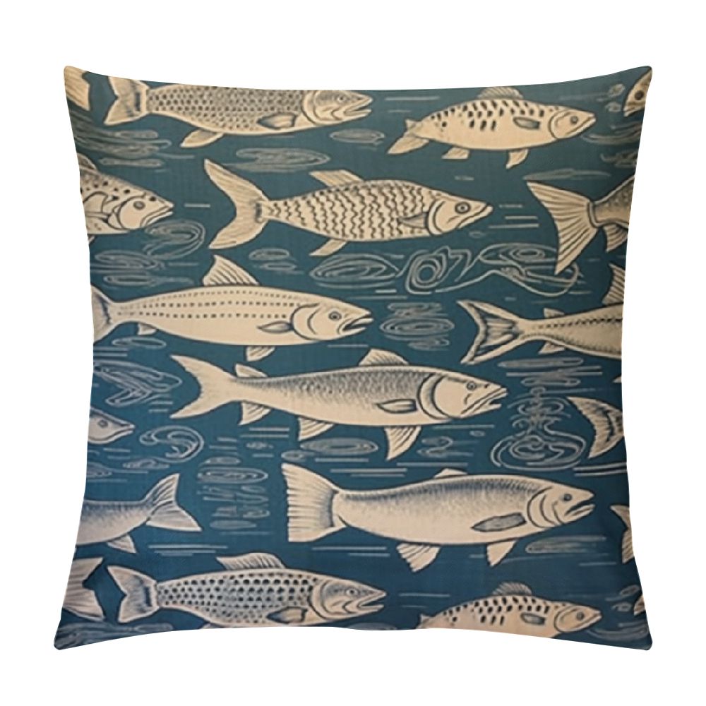 MLJA Fish Throw Pillow Cover Vintage Ocean Sea Fish Animals Seafood ...