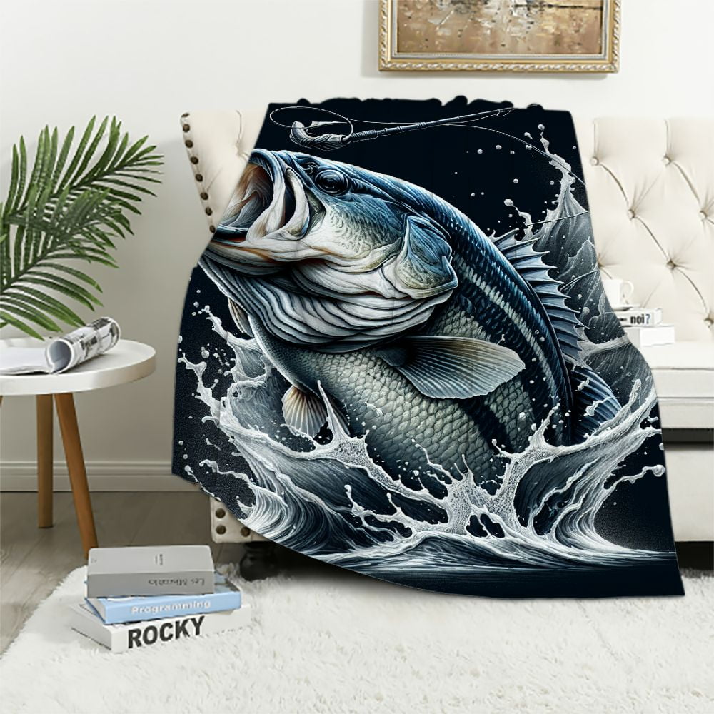 COMIO Fishing Blanket, Fisherman Gifts, Fishing Collage Throw, Soft ...