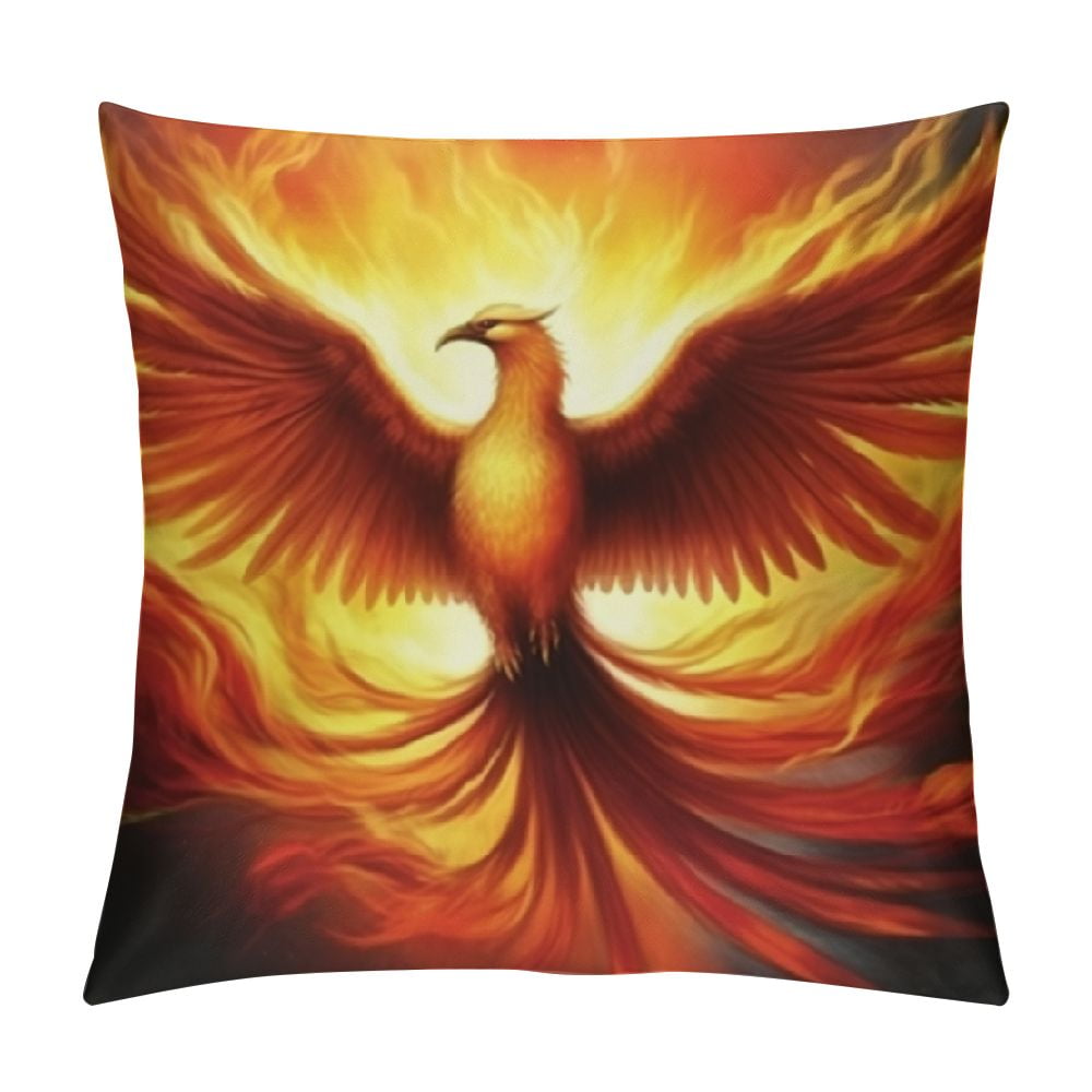 COMIO Flame Phoenix Printed Throw Pillow Cover, Luxurious Cushion ...