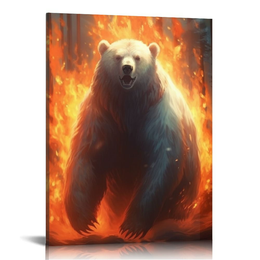 COMIO Flaming Polar Bear - Abstract Animal Canvas Poster Decorative Painting Holiday Gift ...