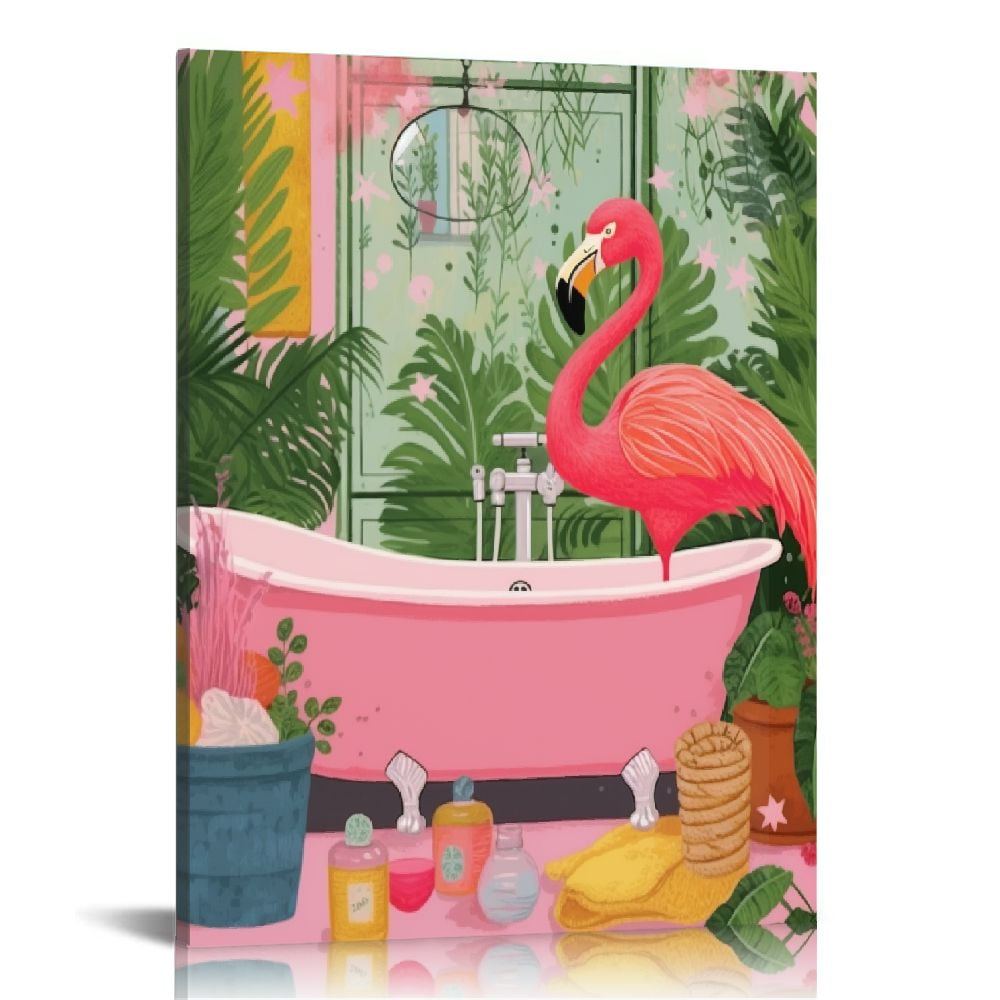 COMIO Flamingo in Bathtub Canvas Poster Painting Bathroom Wall Art ...