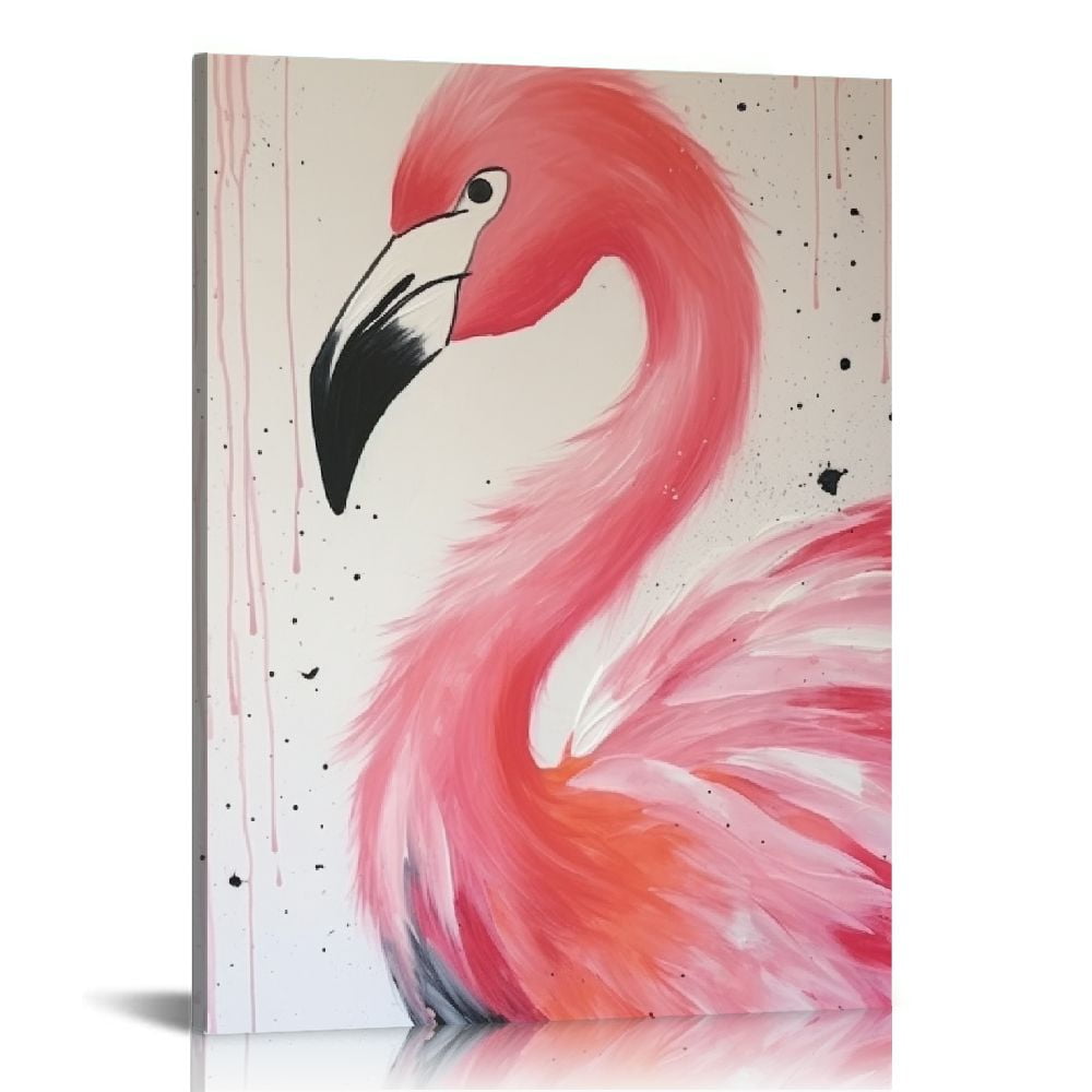 COMIO Flamingo Canvas Wall Art Pink Bird Framed Oil Painting Stretched ...