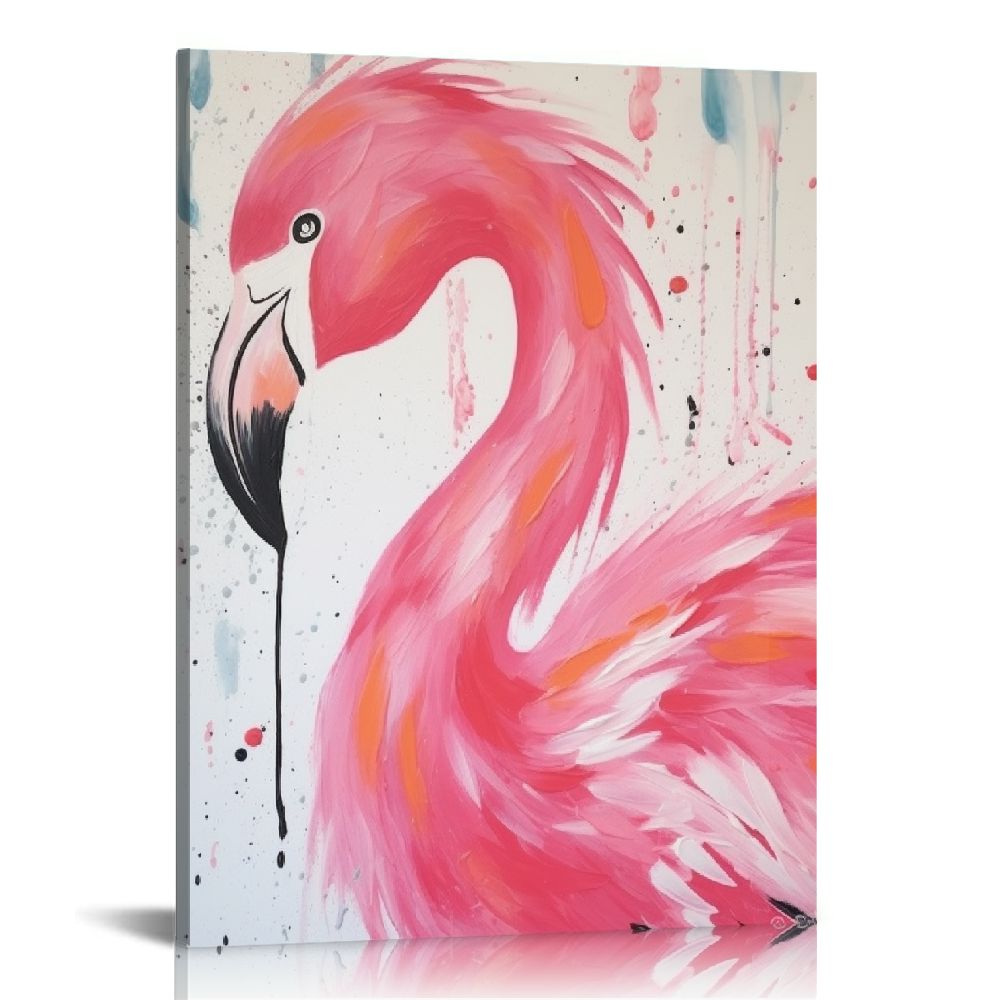 COMIO Flamingo Canvas Wall Art Pink Bird Framed Painting Stretched and ...