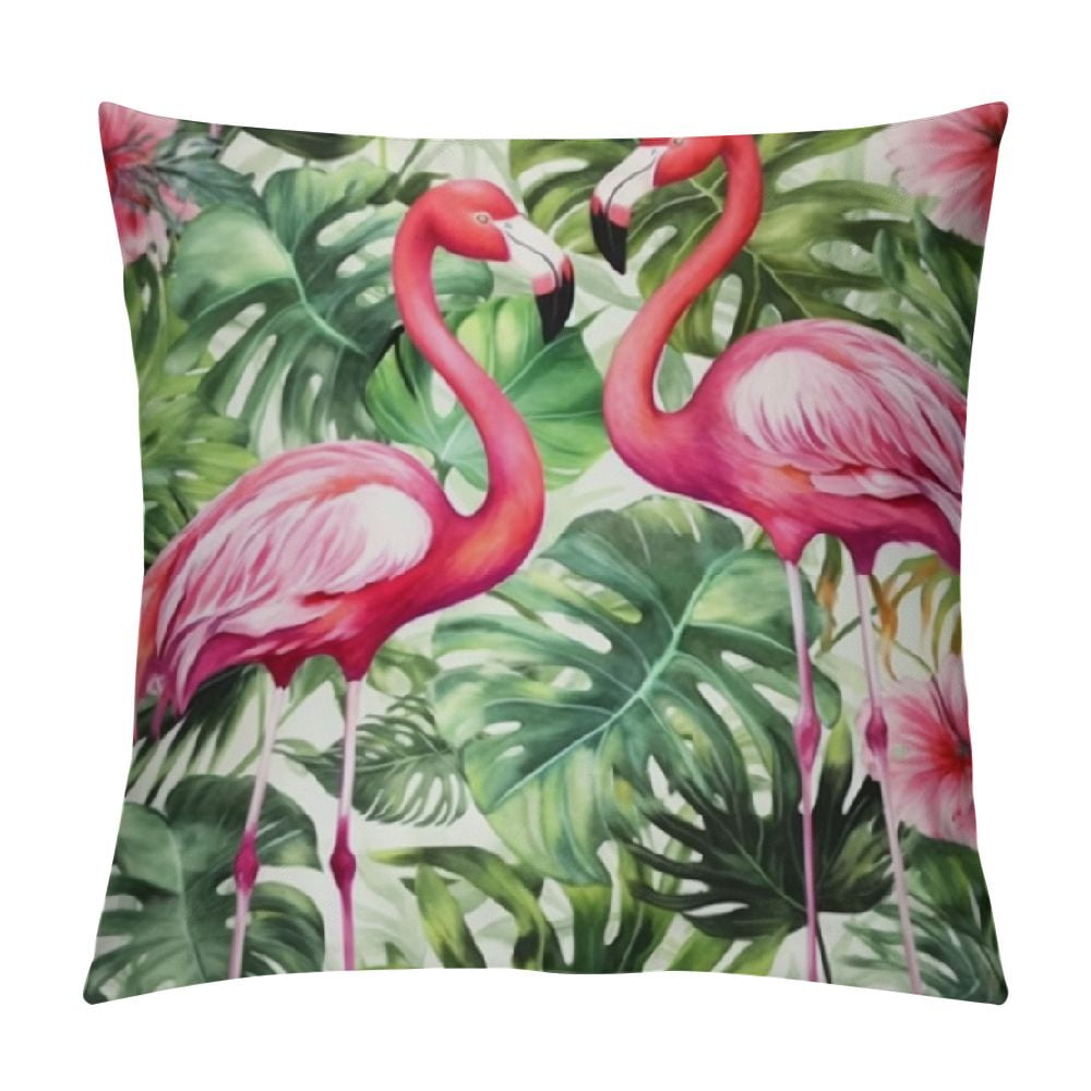 COMIO Flamingo Summer Throw Pillow Cover Modern Cushion Square Flower ...