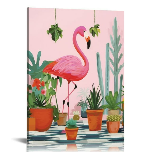 COMIO Flamingo Wall Art Flamingos Decor Pink, Flamingos Poster, Plant ...