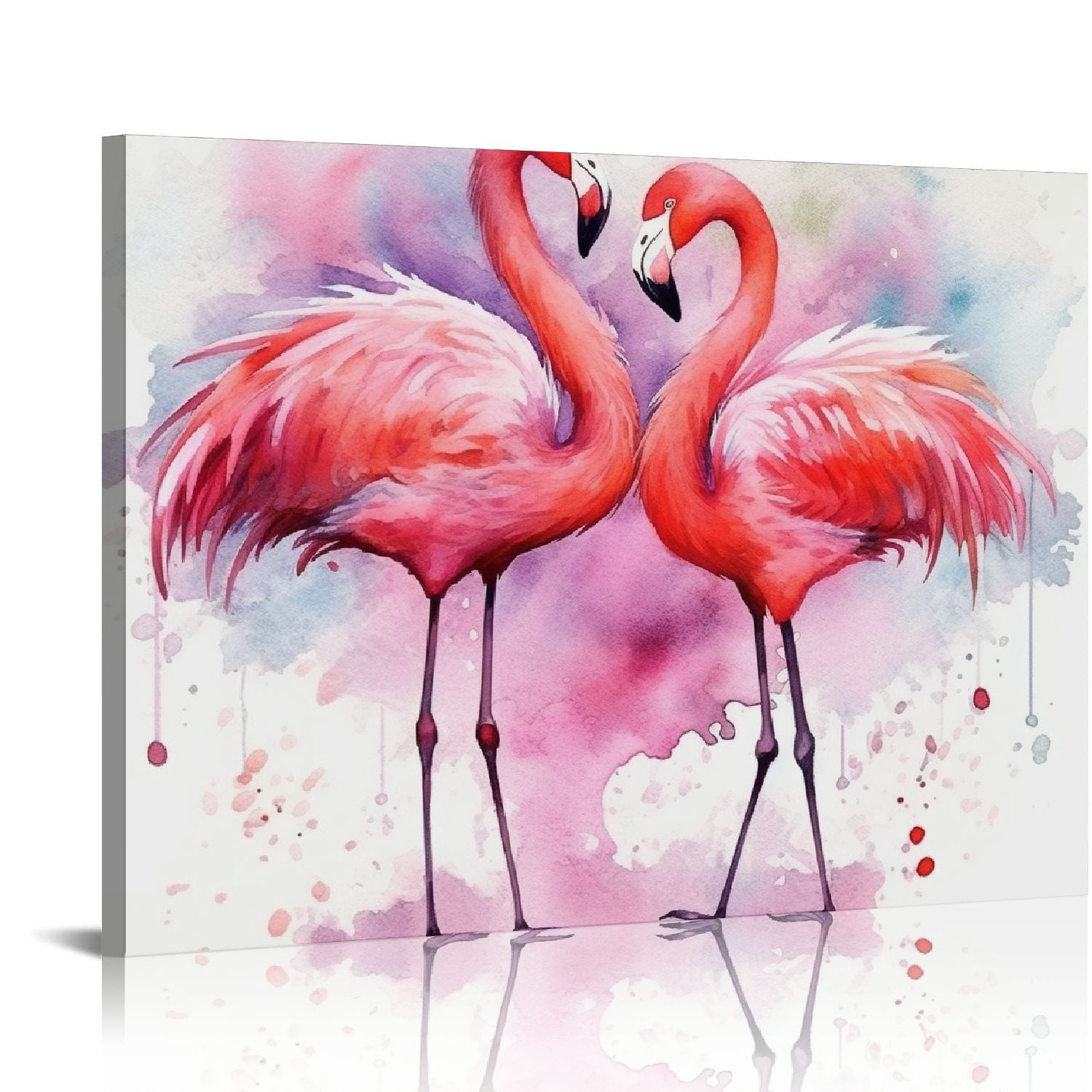 COMIO Flamingos Canvas Wall Art Decor, Funny Two Pink Flamingos Kiss ...