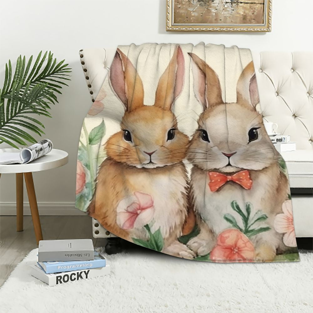 COMIO Flannel Blanket Throw Blanket (Universal 1) Happy Easter Floral ...