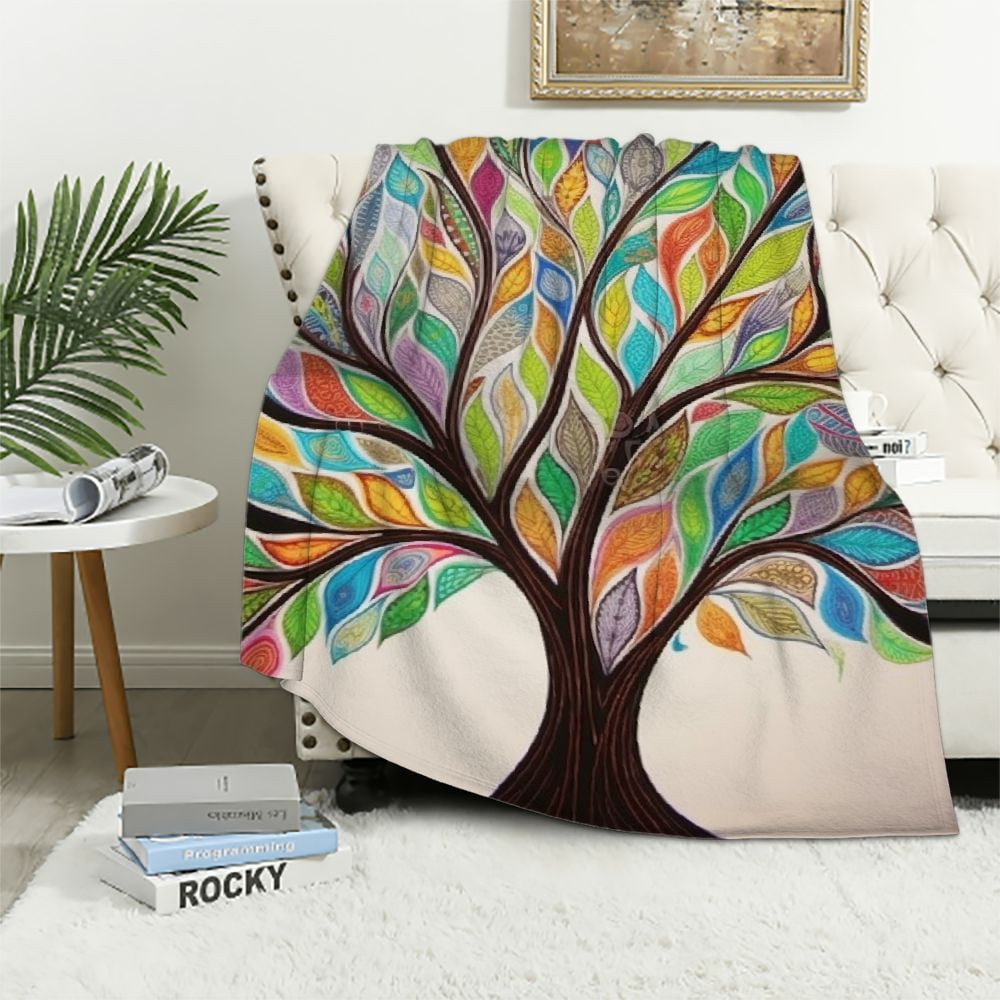 COMIO Flannel Blanket Throw Blanket (Universal 1) Tree Colorful Tree ...