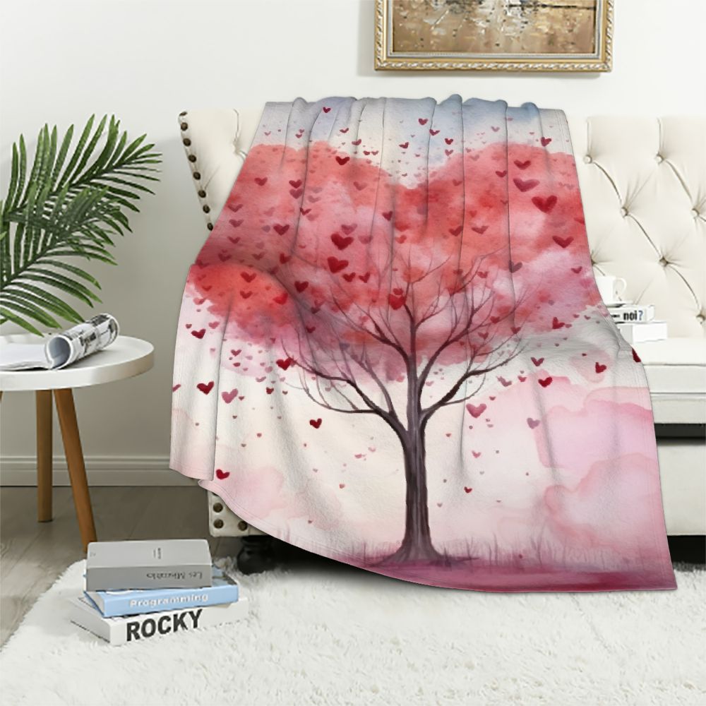 COMIO Flannel Blanket Throw Blanket (Universal 1) Valentine's Day Tree ...
