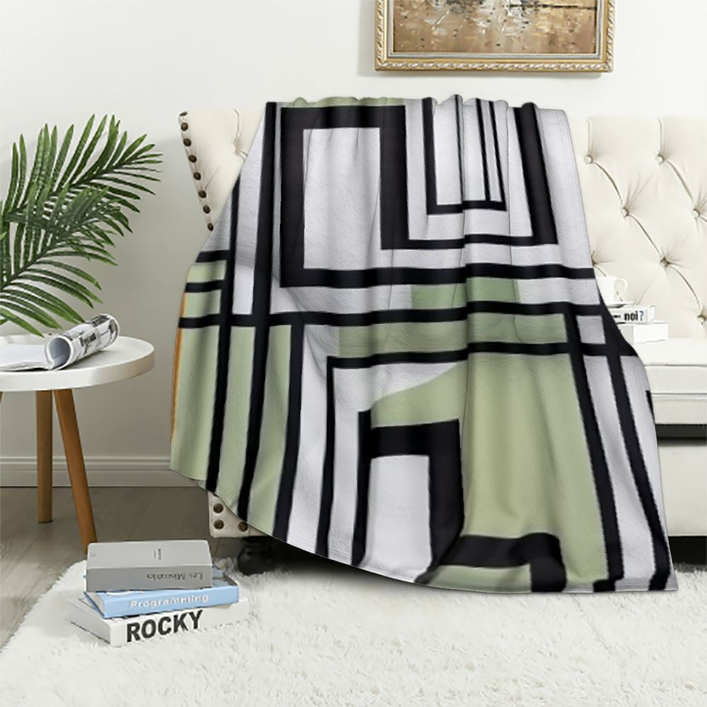 COMIO Flannel Cozy Throw Blanket Black Grey Sage Green Geometry ...