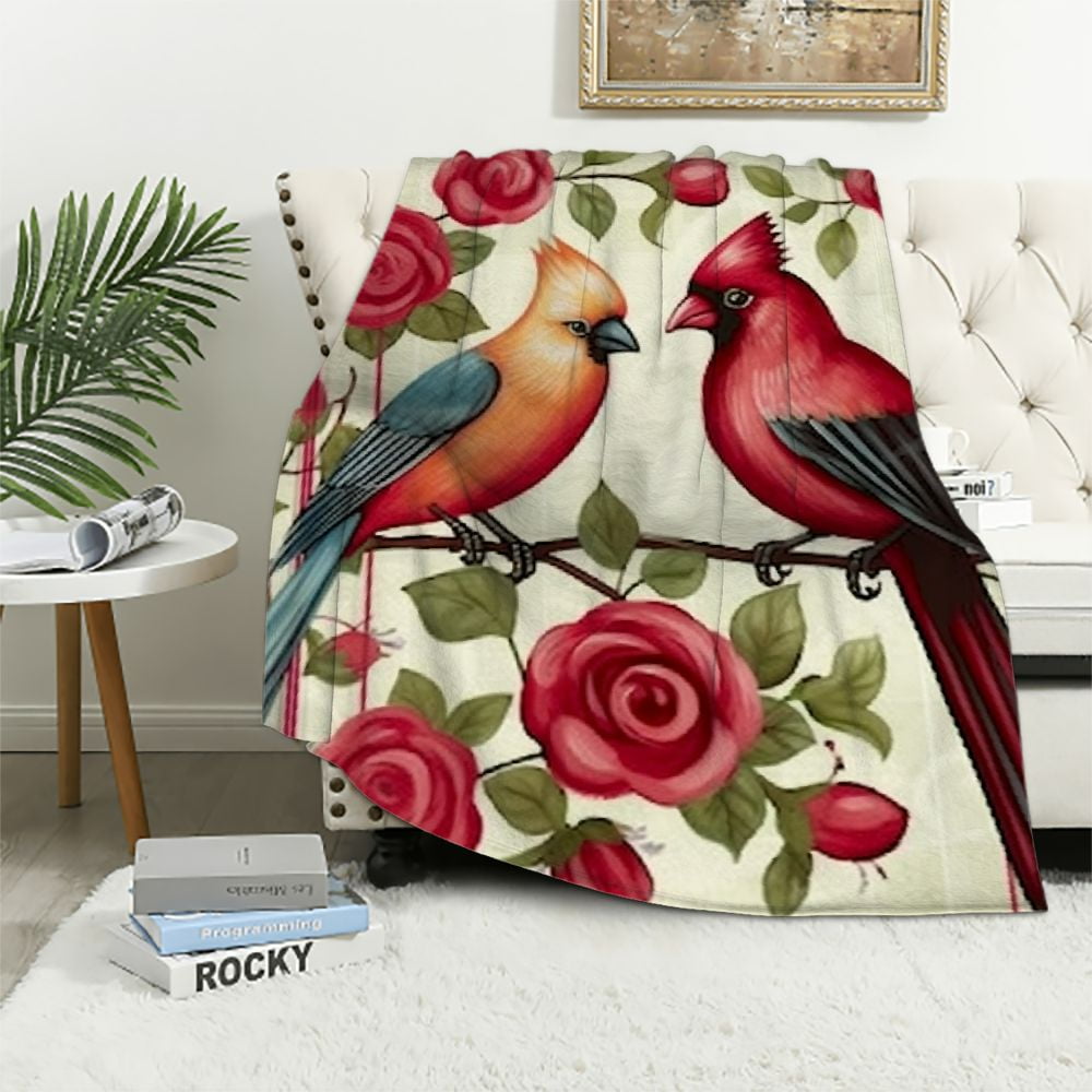 COMIO Flannel Material Blanket Valentine's Day Cardinal Red Bird Pink ...