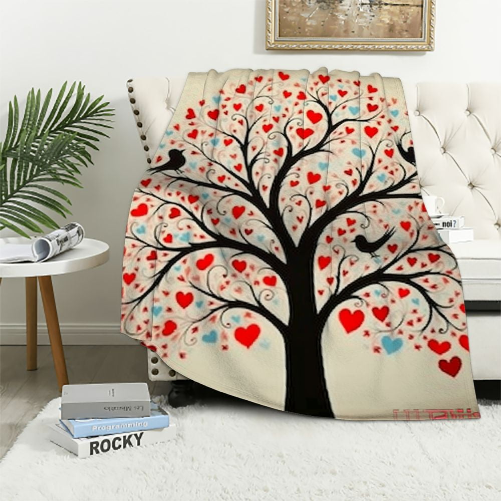 COMIO Flannel Material Blanket Valentines Day Red Love Heart White ...