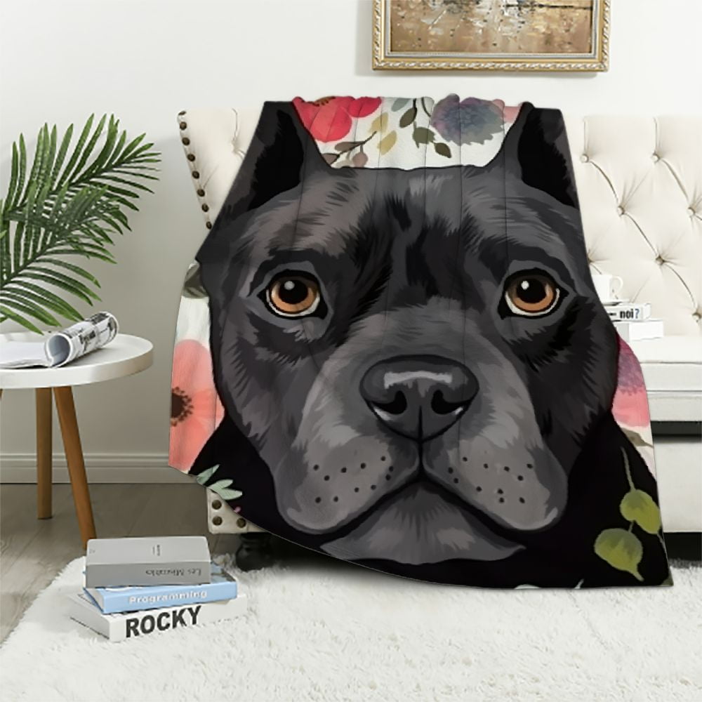 COMIO Flannel Plush Throw Blanket,French Bulldog Floral Dog Head Cute ...