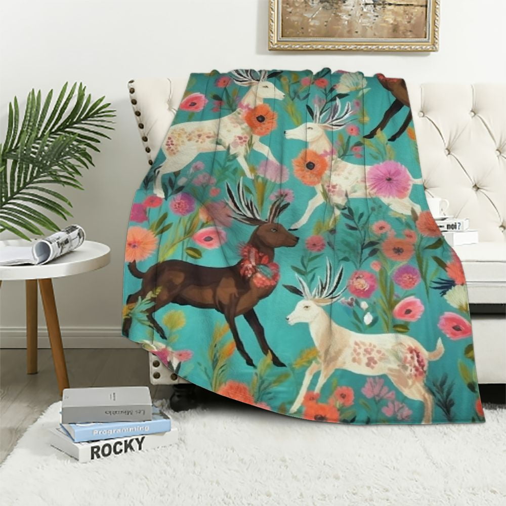 COMIO Flannel Plush Throw Blanket,Horses Floral Horse Breeds Farm ...