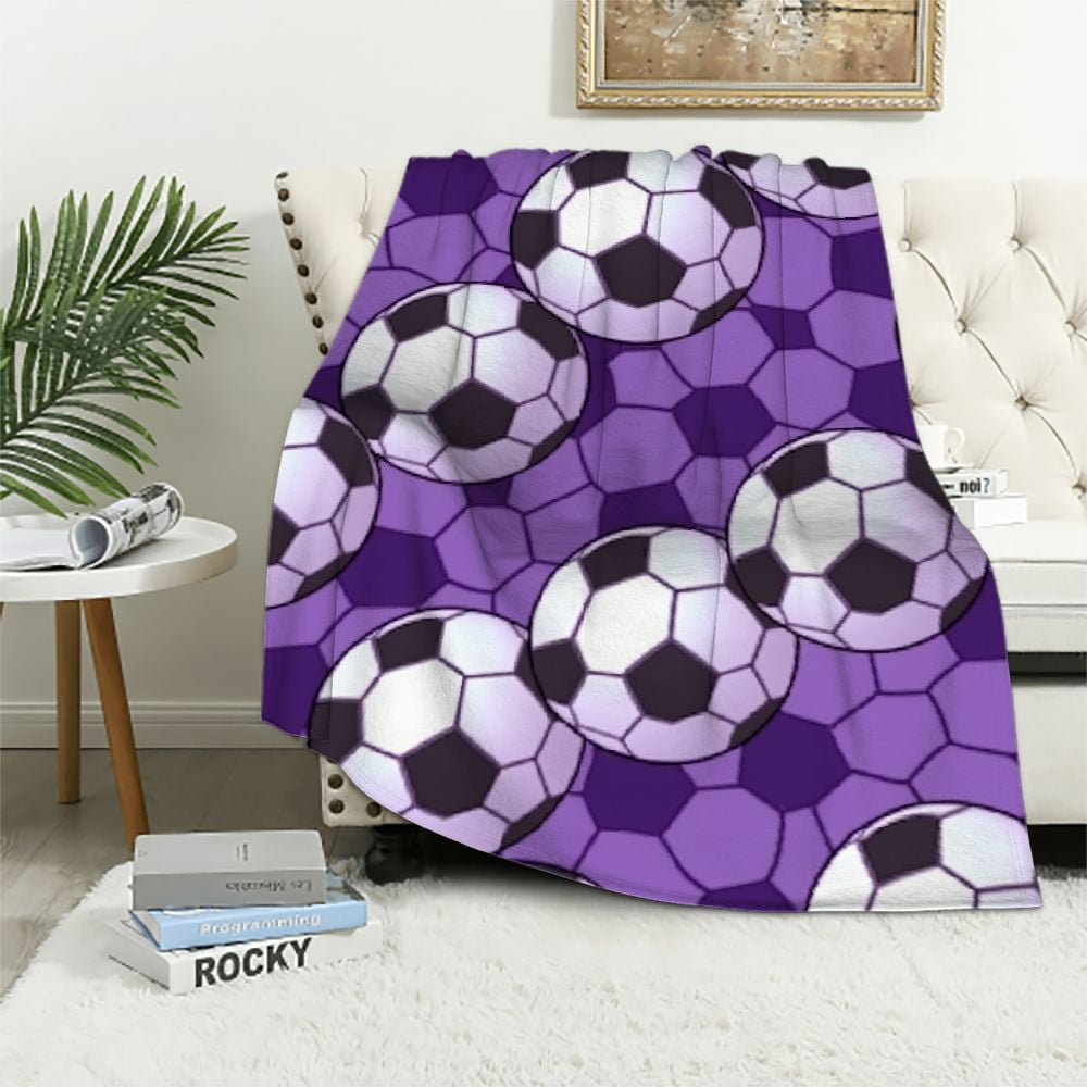 COMIO Flannel Rustic Throw Blanket, Football Pattern On Purple ...