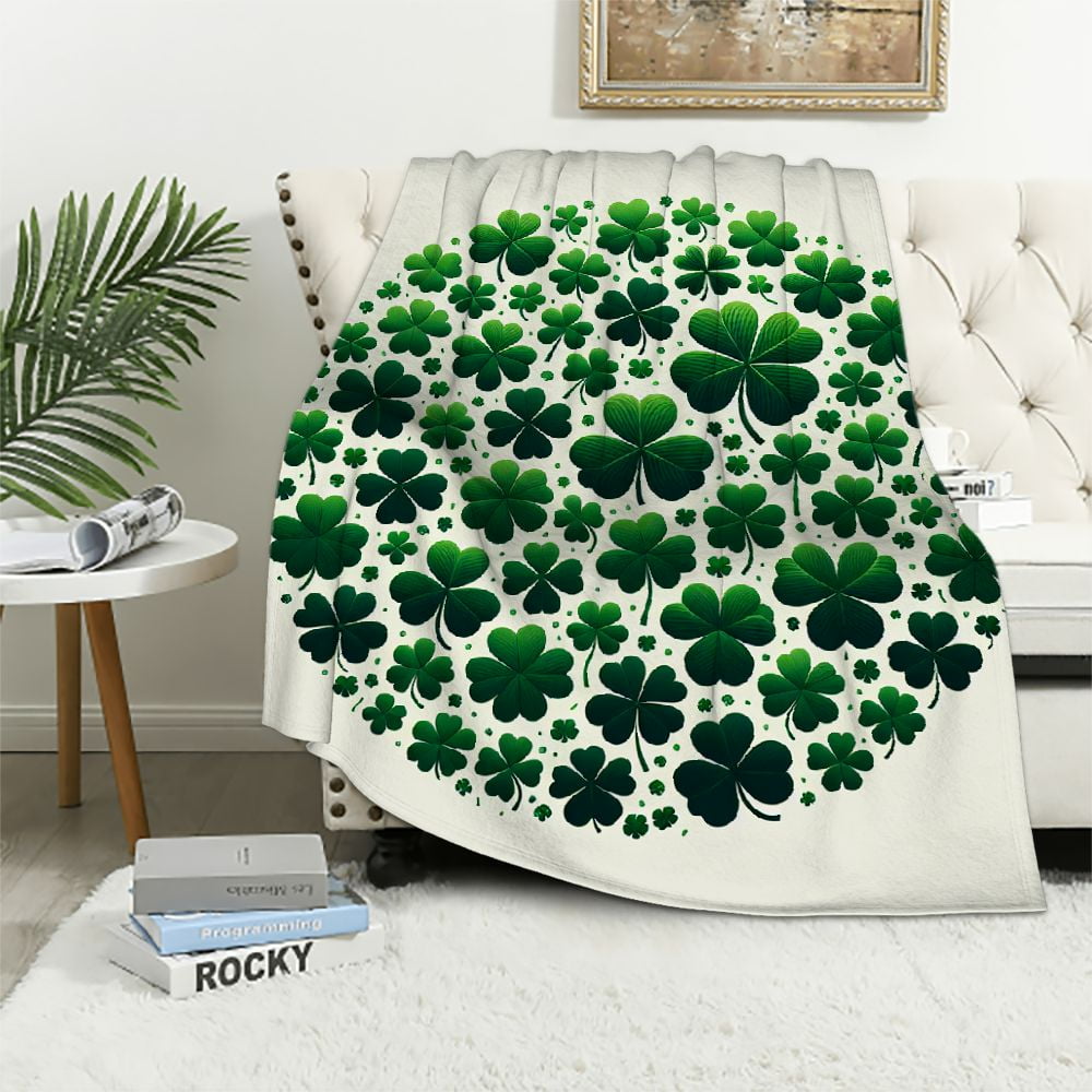 YANMS Flannel Throw Blanket St Patricks Day Green Clover Shamrock Cozy ...
