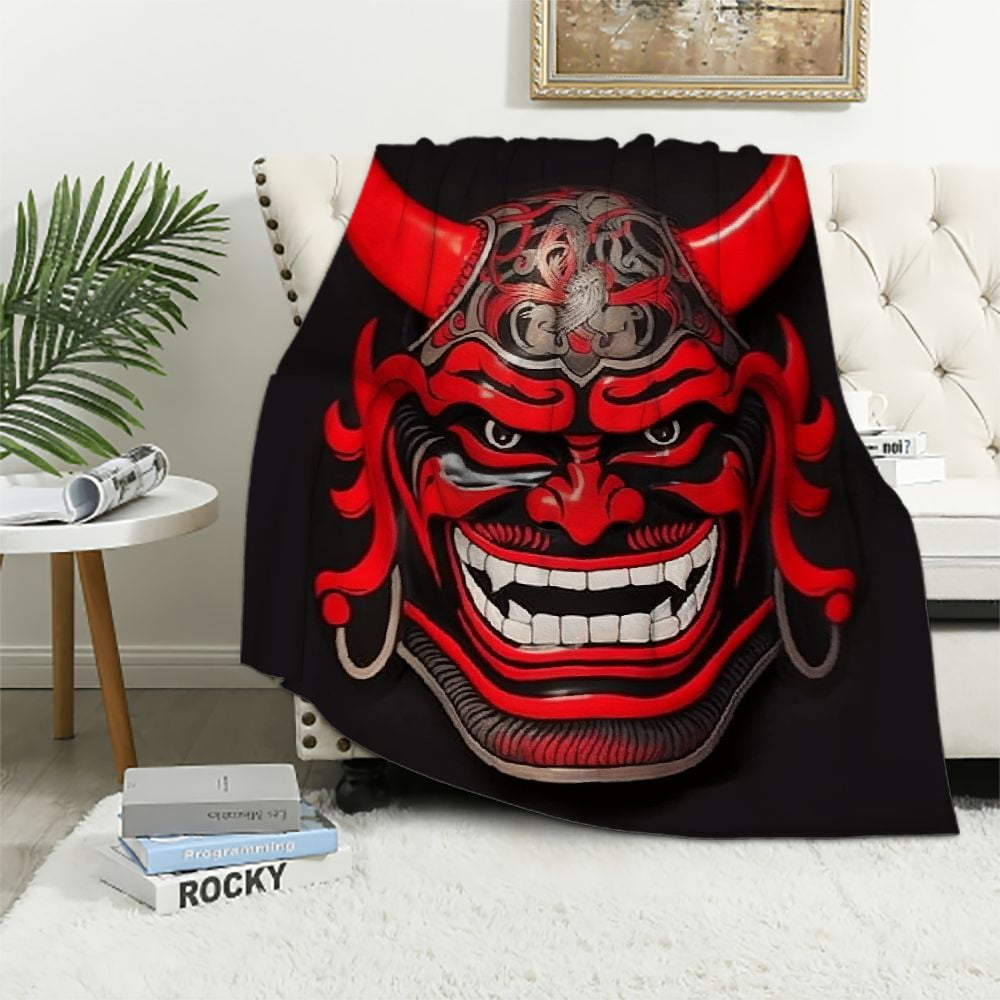 COMIO Flannel Throw Blanket Warrior Ronin Samurai Japanese Skull ...