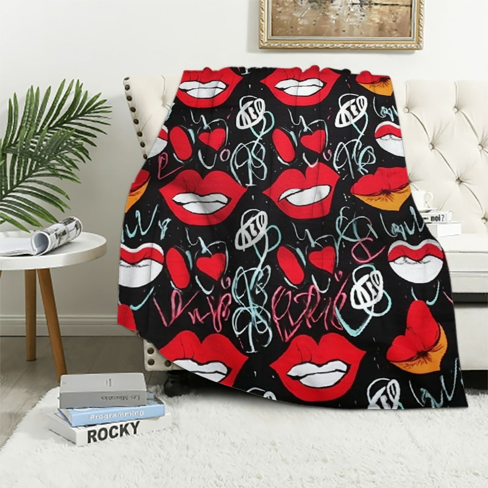 COMIO Flannel Travel Throw Blanket Sexy Red Lips Female Mouth ...