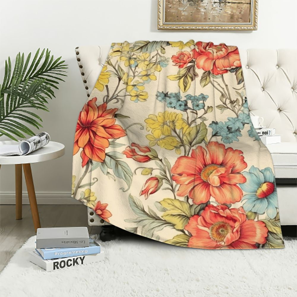COMIO Floral Blanket Vintage Soft Warm Throw Blankets Lightweight Cozy ...