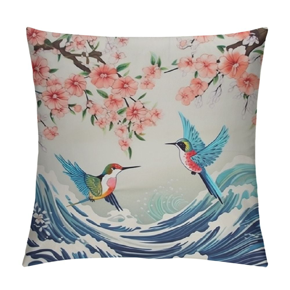 MLJA Floral Hummingbird Throw Pillow Covers Watercolor Flower Birds sea ...