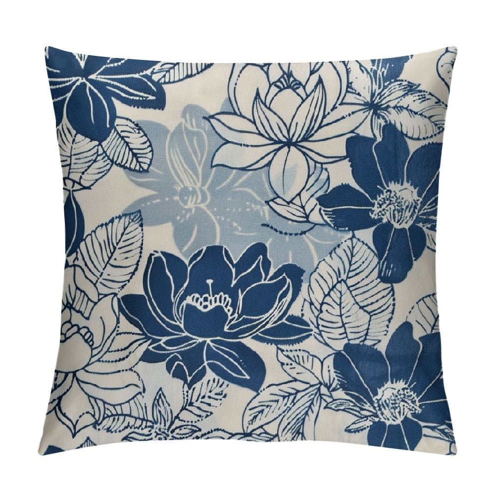 Comio Floral Lotus Blue Flower Pillow Cover Flower Floral Lotus Blue