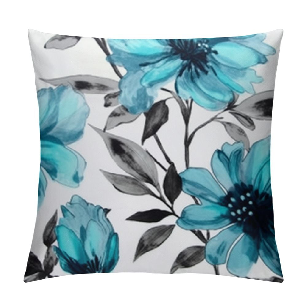 COMIO Floral Roses Pillowcase Watercolor Teal Blue Flower Decorative ...