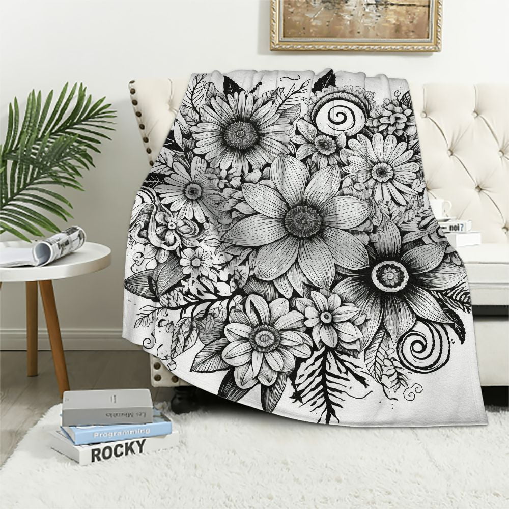 COMIO Floral Throw Blanket, Doodle Style Fantasy Flower Bouquet ...