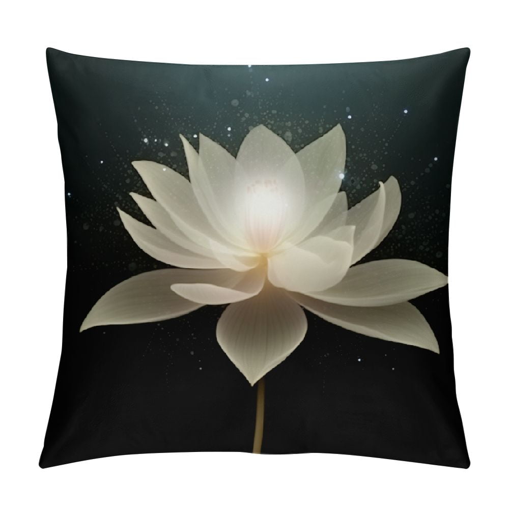 Comio Floral Throw Pillow Cover Magic White Lotus Flower On Black