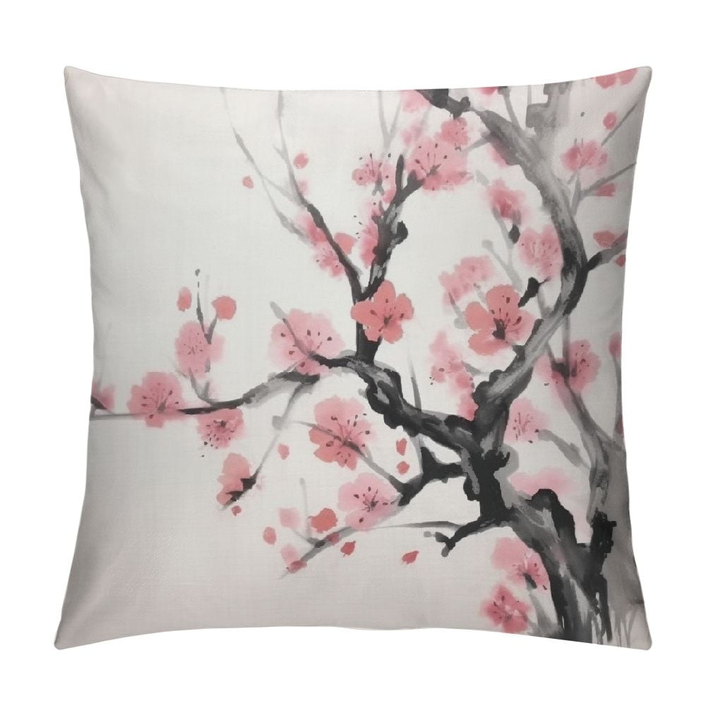 COMIO Floral Throw Pillow Cushion Cover, Japanese Cherry Blossom Sakura ...