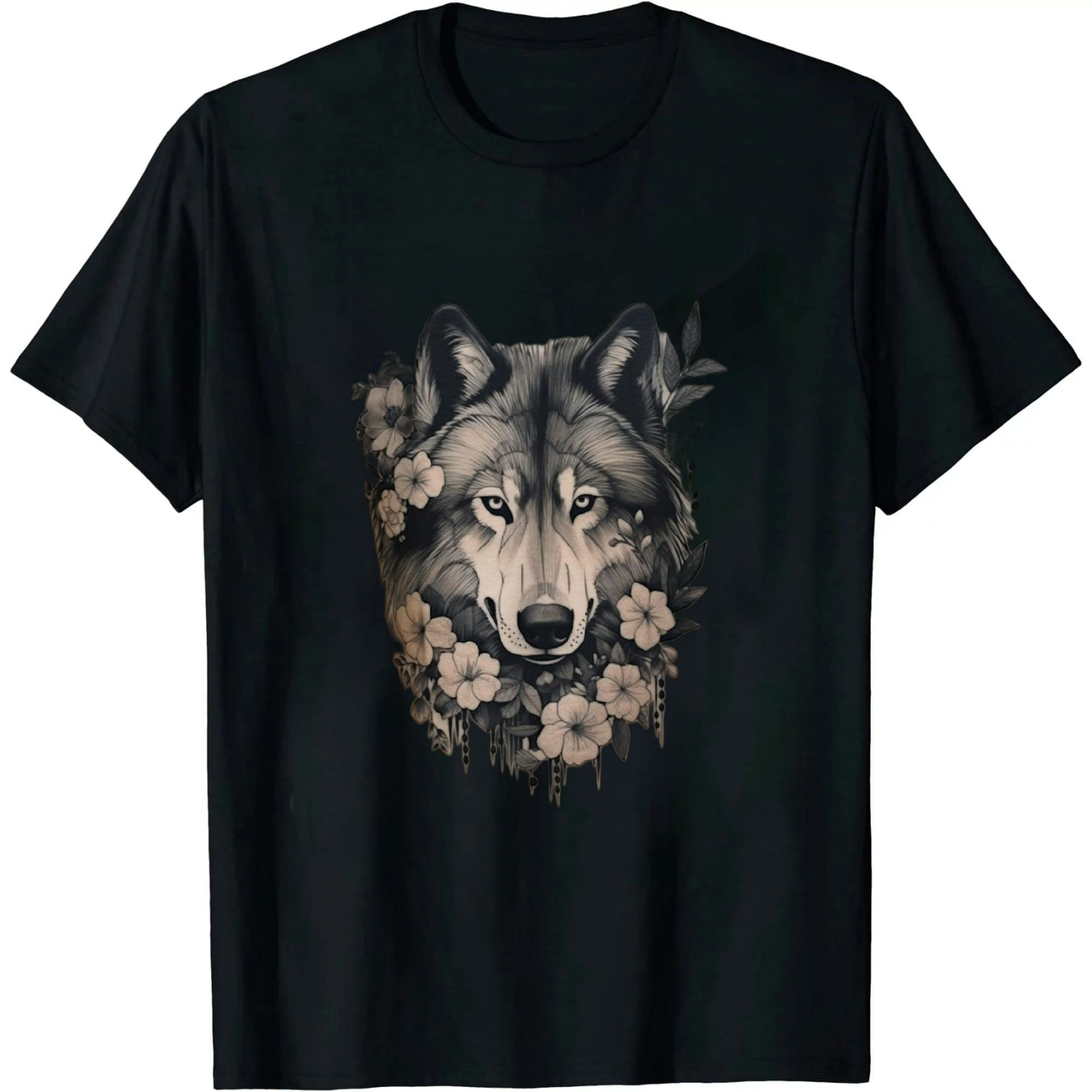 COMIO Floral Wolf Vintage Flowers Wolf Face for Wolves Lover T-Shirt - Walmart.com