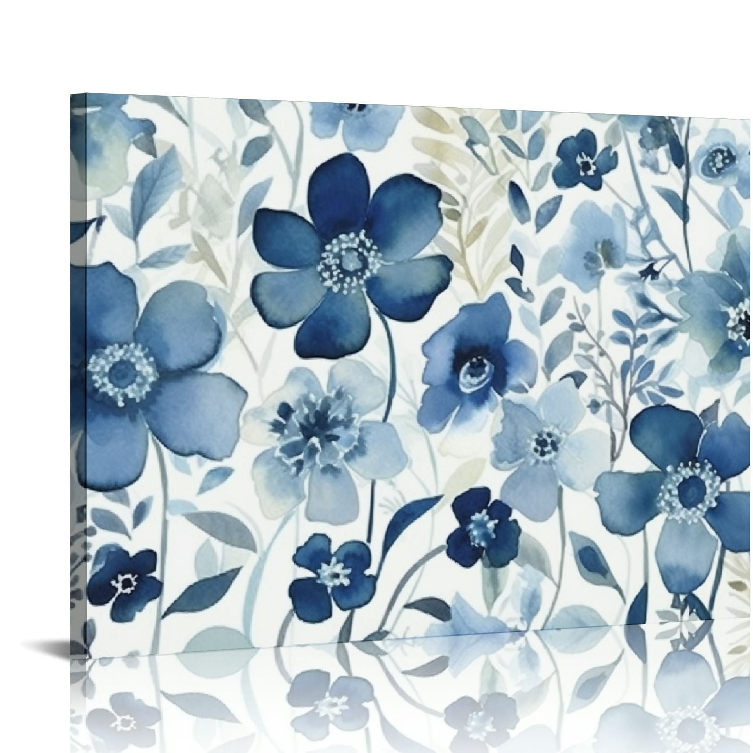 COMIO Flower Canvas Wall Art Blue Floral Canvas Painting Pictures for ...