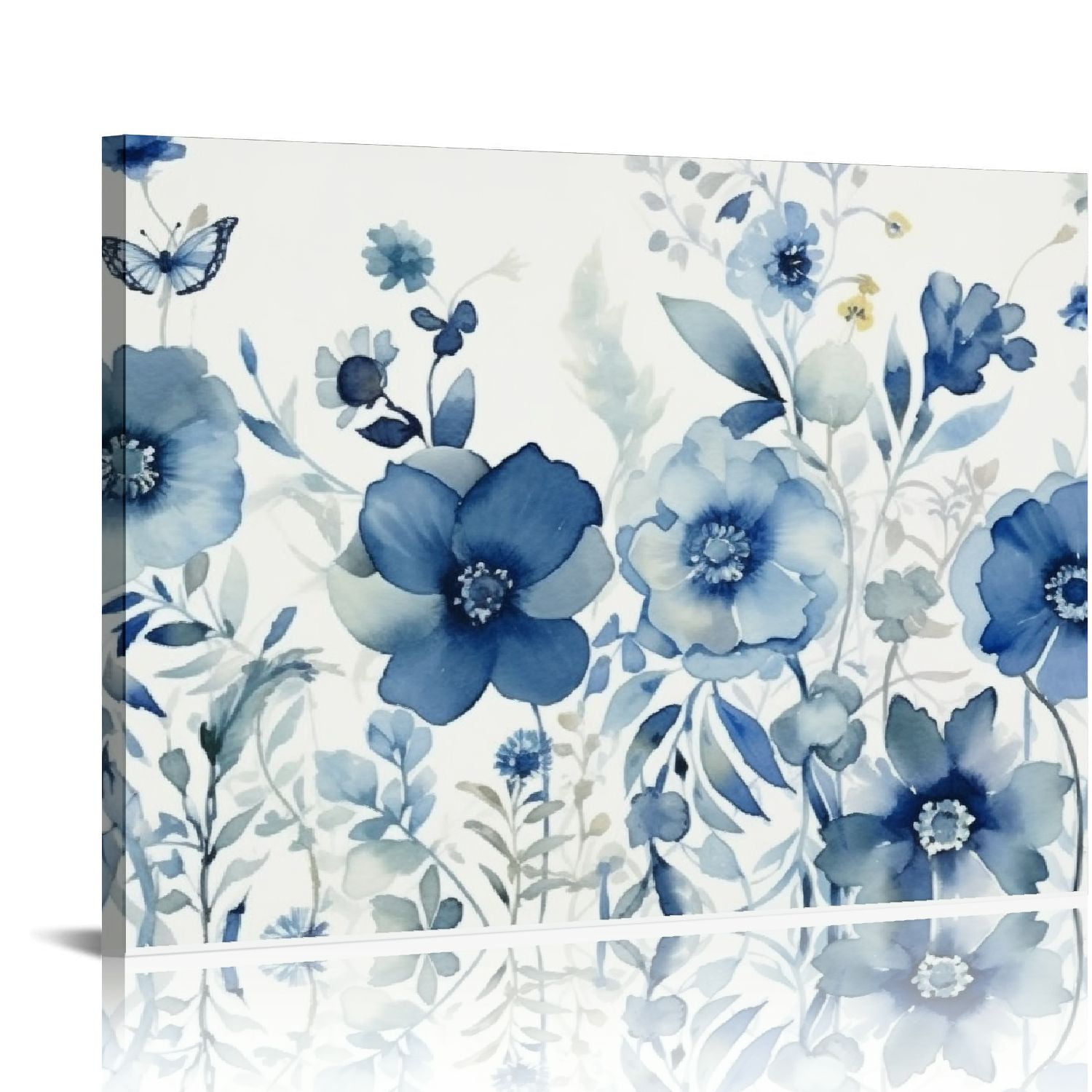 COMIO Flower Canvas Wall Art Blue Floral Canvas Painting Pictures for ...