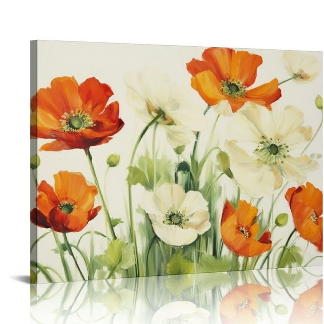 COMIO Flower Framed Artwork Orange Poppies Picture Elegant Flowal ...