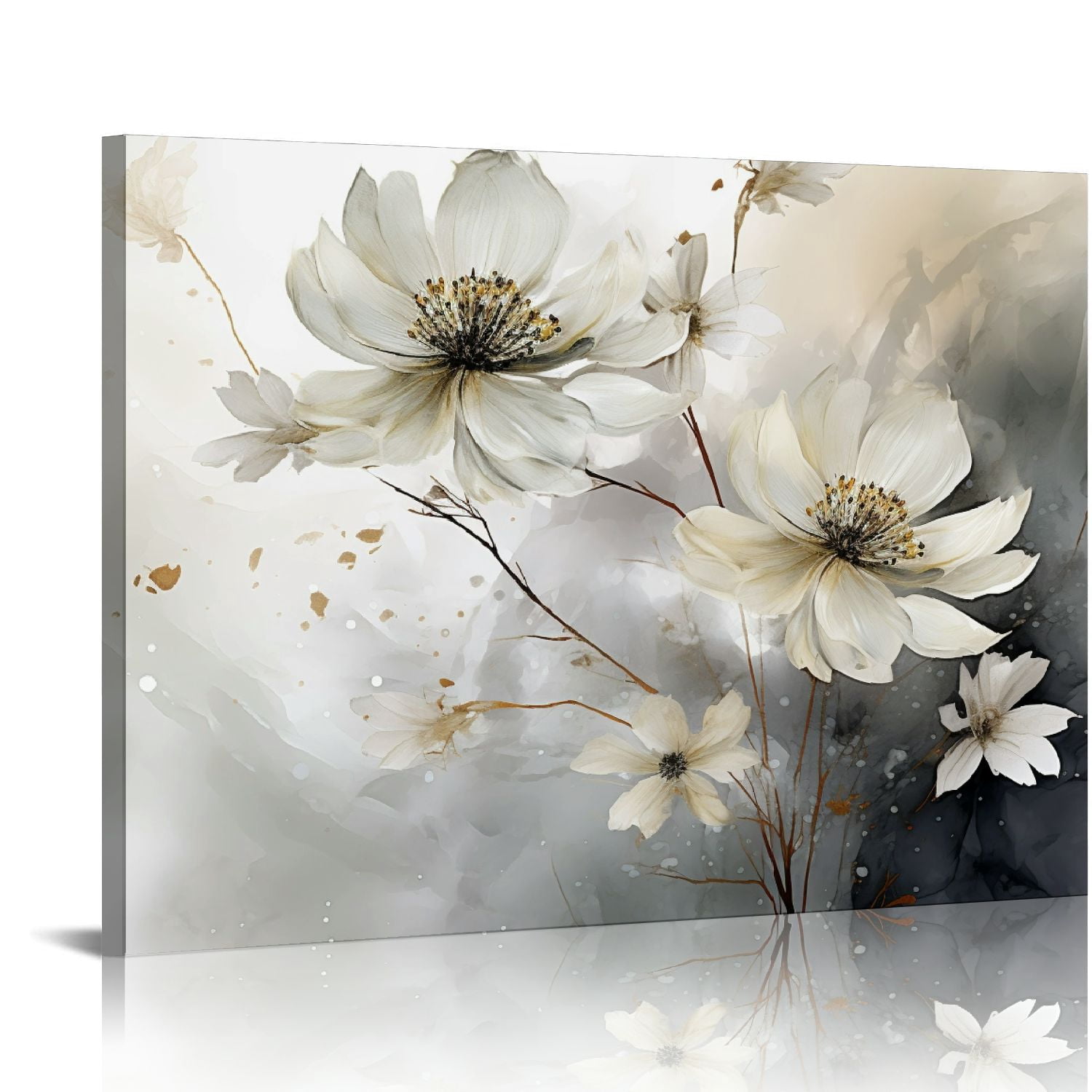 COMIO Flower Painting Wall Art Framed: Vintage Floral Canvas Picture ...