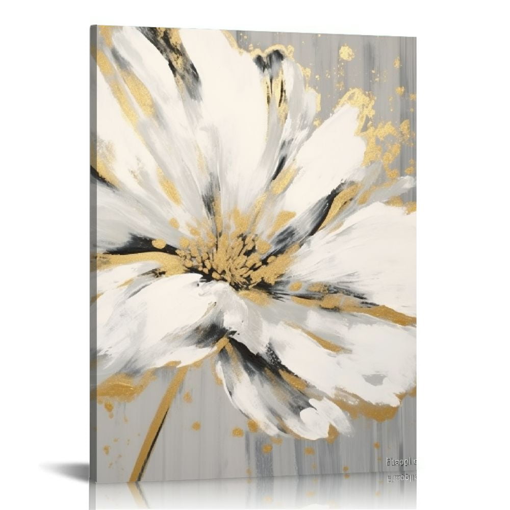 COMIO Flower Picture Decor Canvas Wall Art Gary Floral Painting with ...