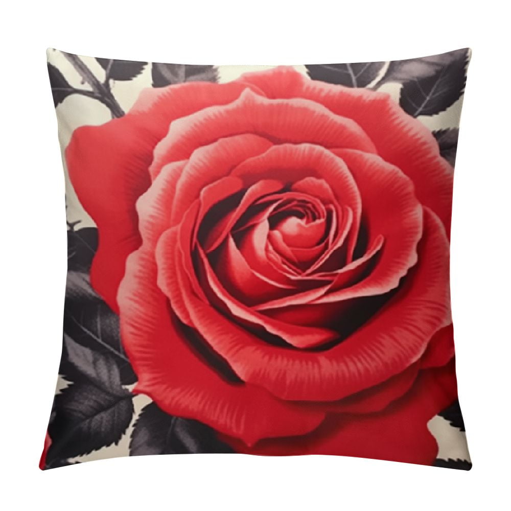 COMIO Flower Throw Pillow Covers Black Red Rose Decorative Square ...
