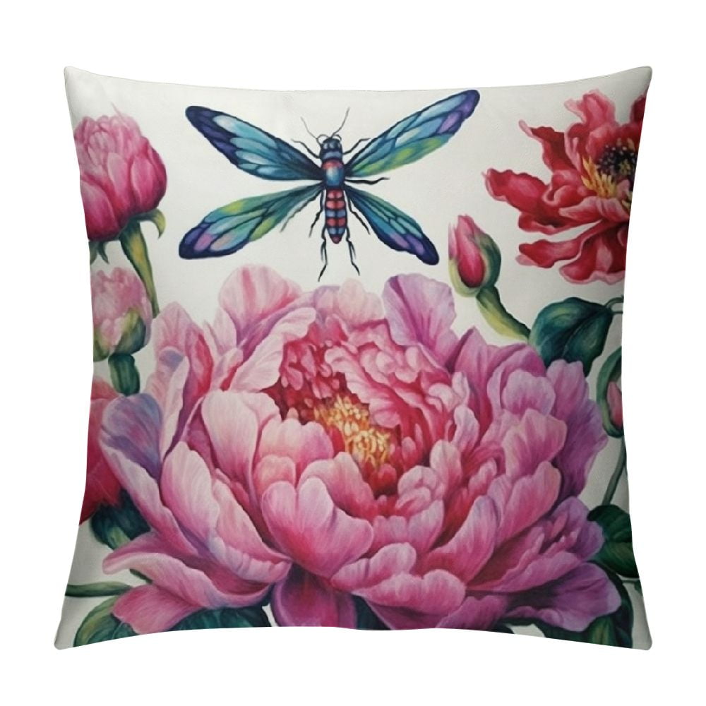 Comio Flower Throw Pillow Cushion Cover Watercolor Peonies And