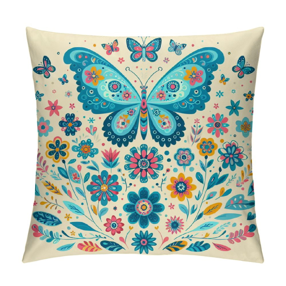 YANMS Flowers in Butterflies Thorw Pillow CoversNature Farmhouse Insect ...