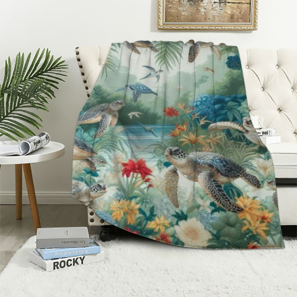COMIO Flowers Sea Turtle Blanket Sea Turtle Gifts for Women Throw ...