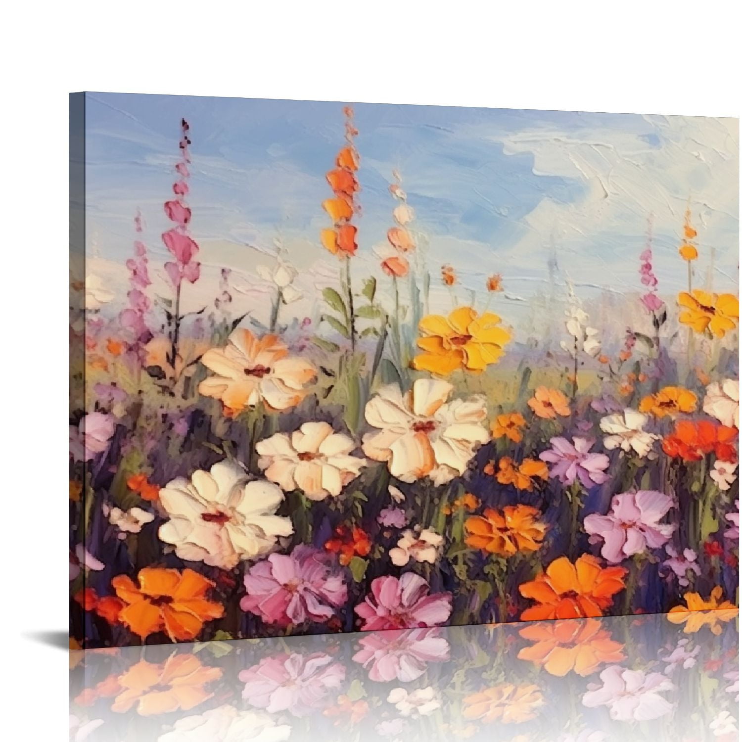 COMIO Flowers Wall Art Canvas Daisy Colorful Textured Picture Landscape ...