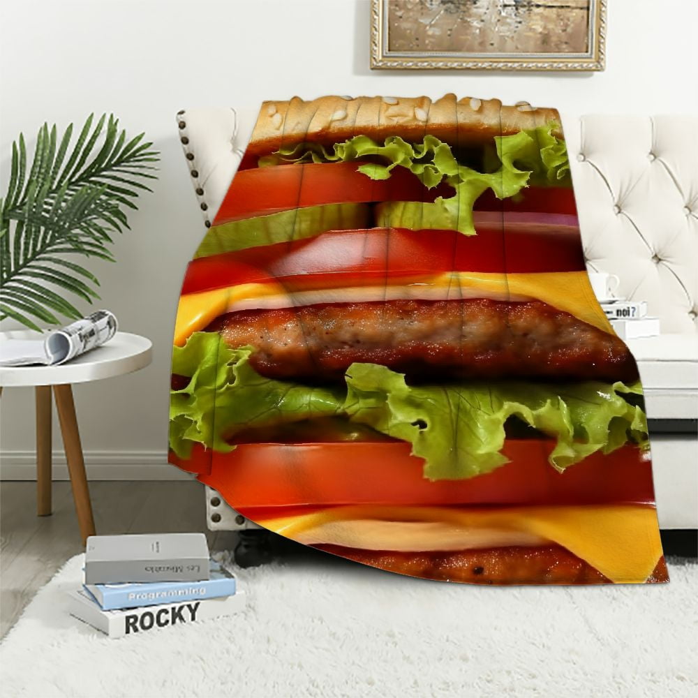 COMIO Food Flannel Super Soft Cozy Blanket Funny Cute Cheeseburger ...