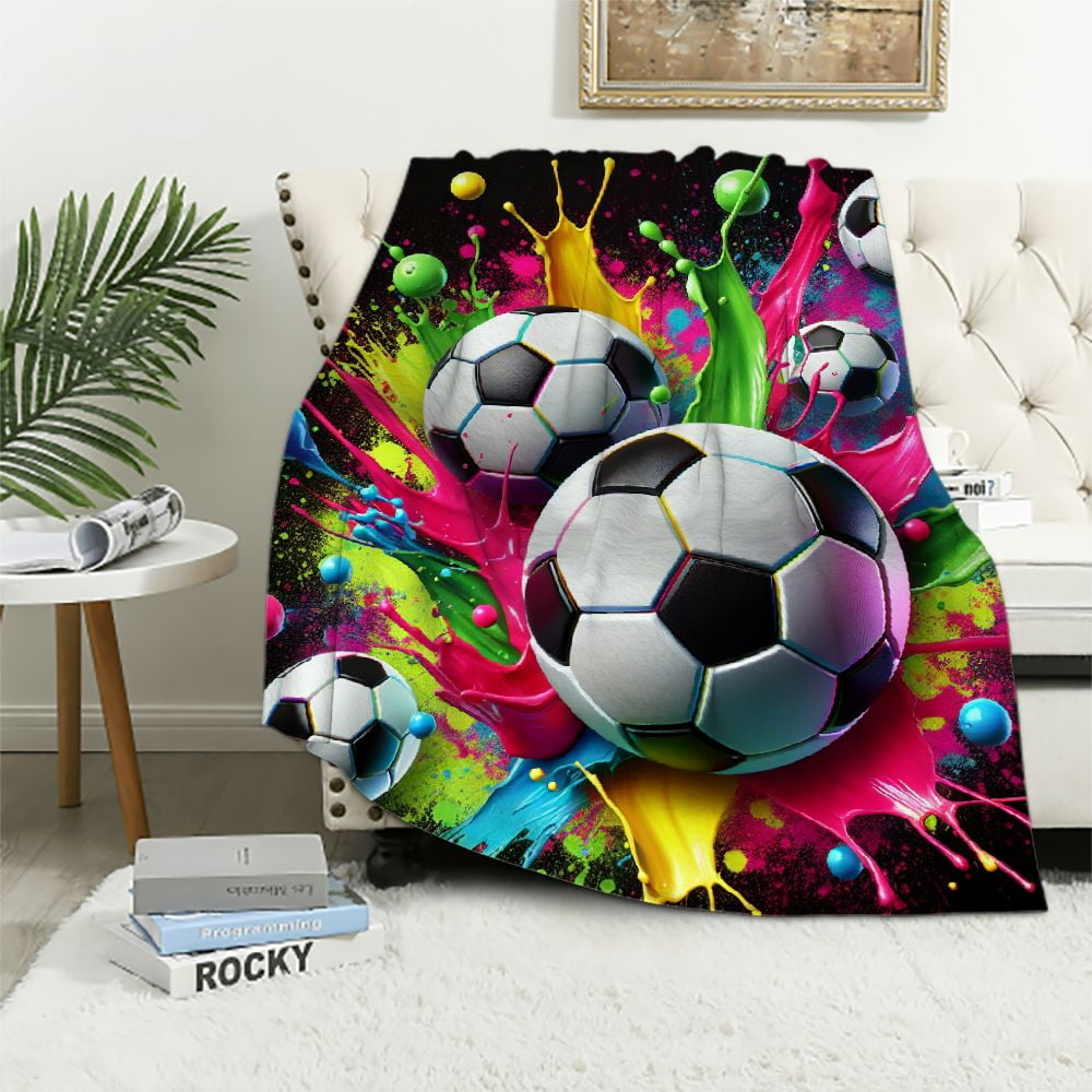 COMIO Football Throw Blanket for Bed Sofa Couch Rugby Sports Tie Dye ...