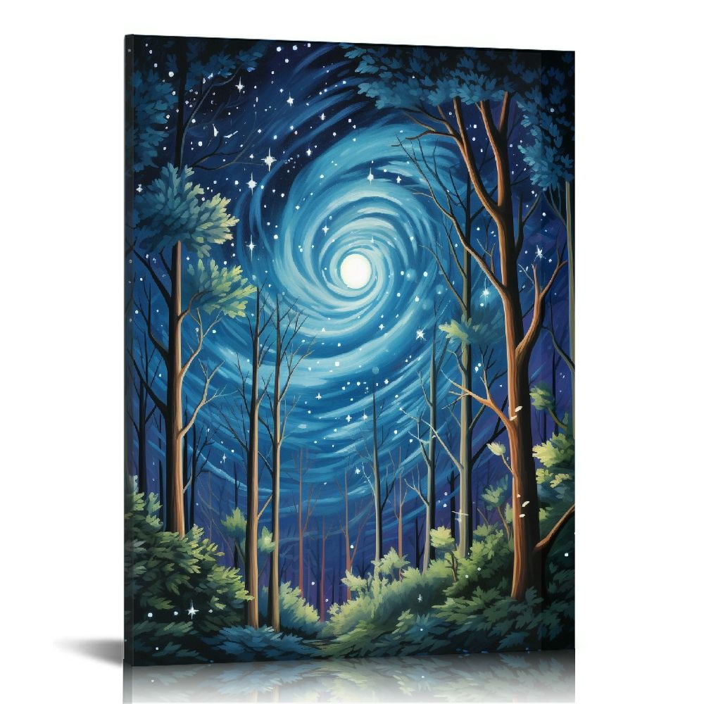 COMIO Forest Blue Starry Sky Unframed Wall Art - Romantic Fluorescent ...