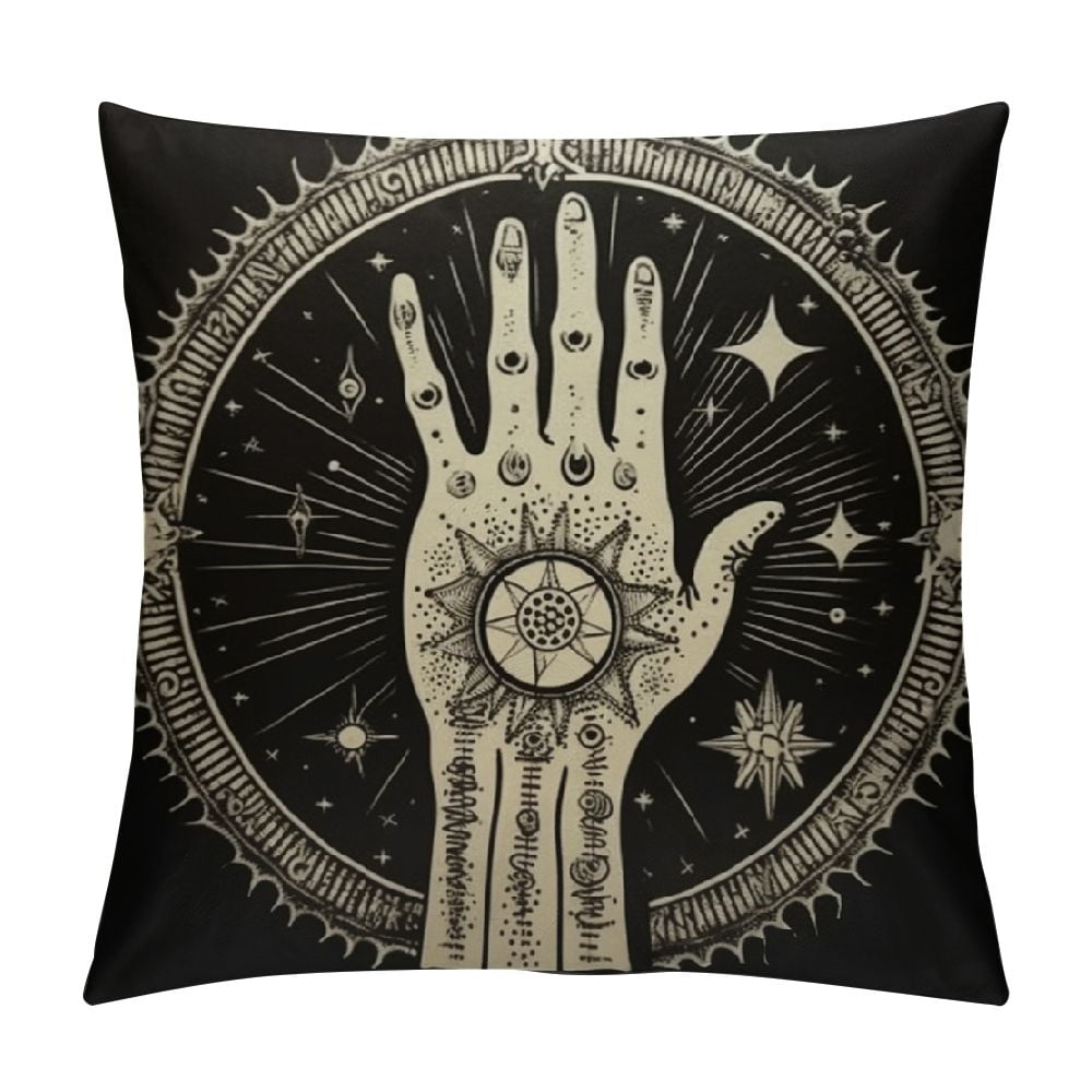 MLJA Hand Decorative Pillow Case Mystic and Occult Symbols Moon Star ...