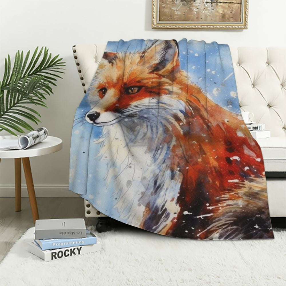 COMIO Fox Blanket Cozy Plush Flannel Winter Animal Throw Blanket for ...