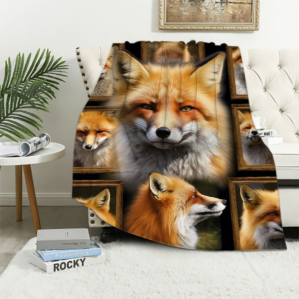COMIO Fox Blanket - Soft Comfy Flannel Plush Sofa Bed Couch Throw ...