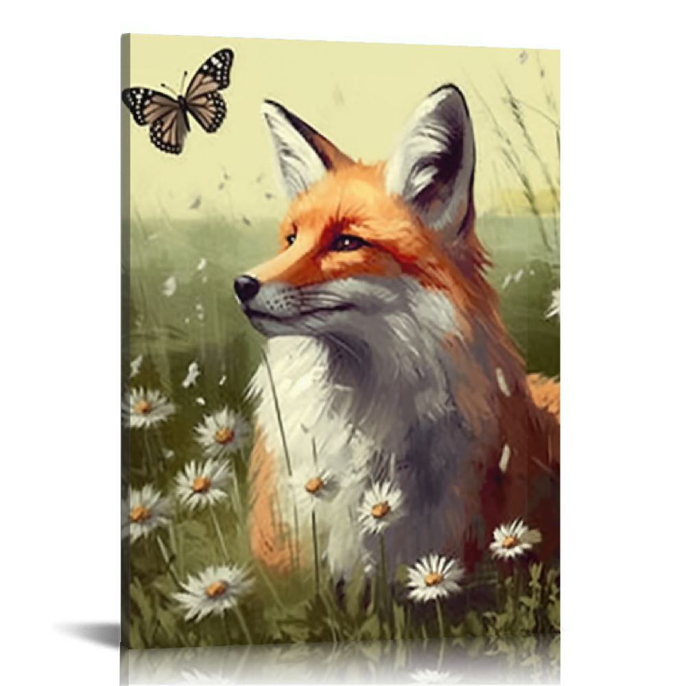 COMIO Fox Canvas Wall Art Rustic Fox Wall Decor Farmhouse Pictures ...