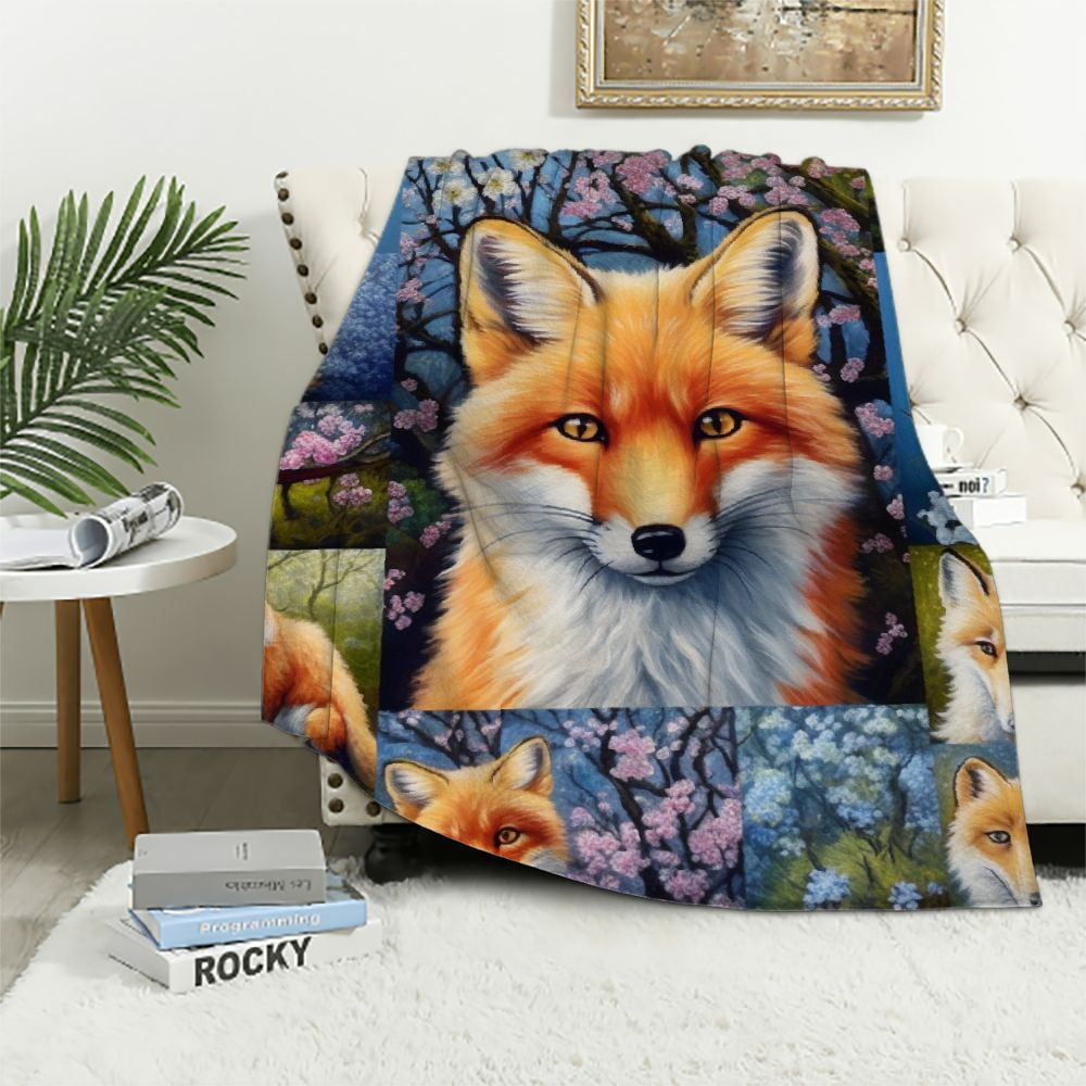 COMIO Fox Flowers Floral Blanket Flower Gifts for Women Kids Girls Mom ...