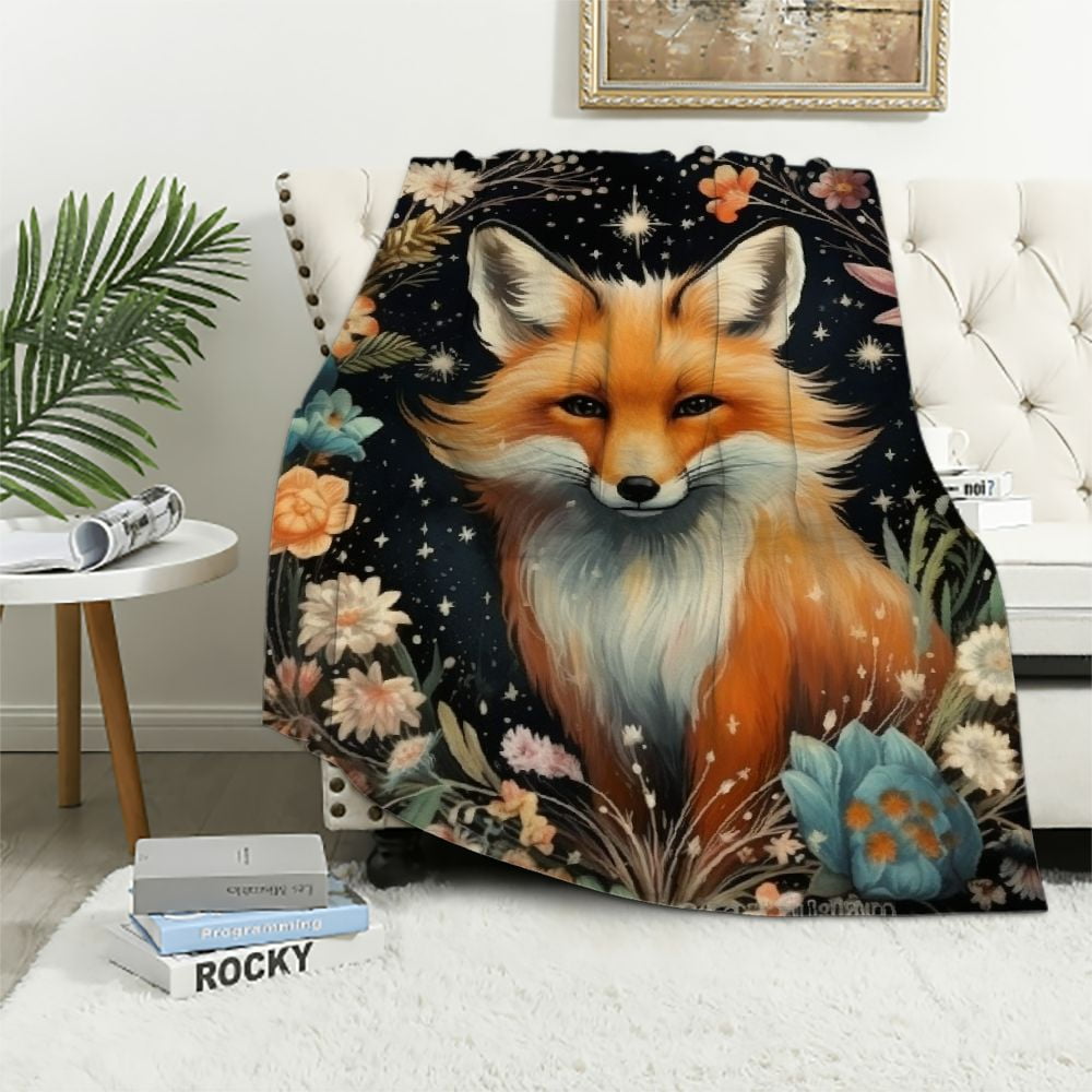 COMIO Foxes Blanket Gifts for Women Kid Plush Foxes Flower Blanket Soft ...